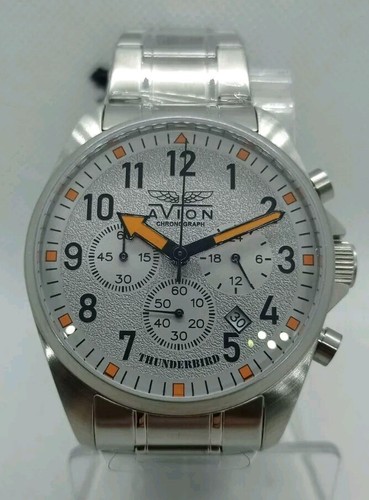 Men's Chronograph Aviator Sport Watch, Gray Dial, Satin Steel | eBay