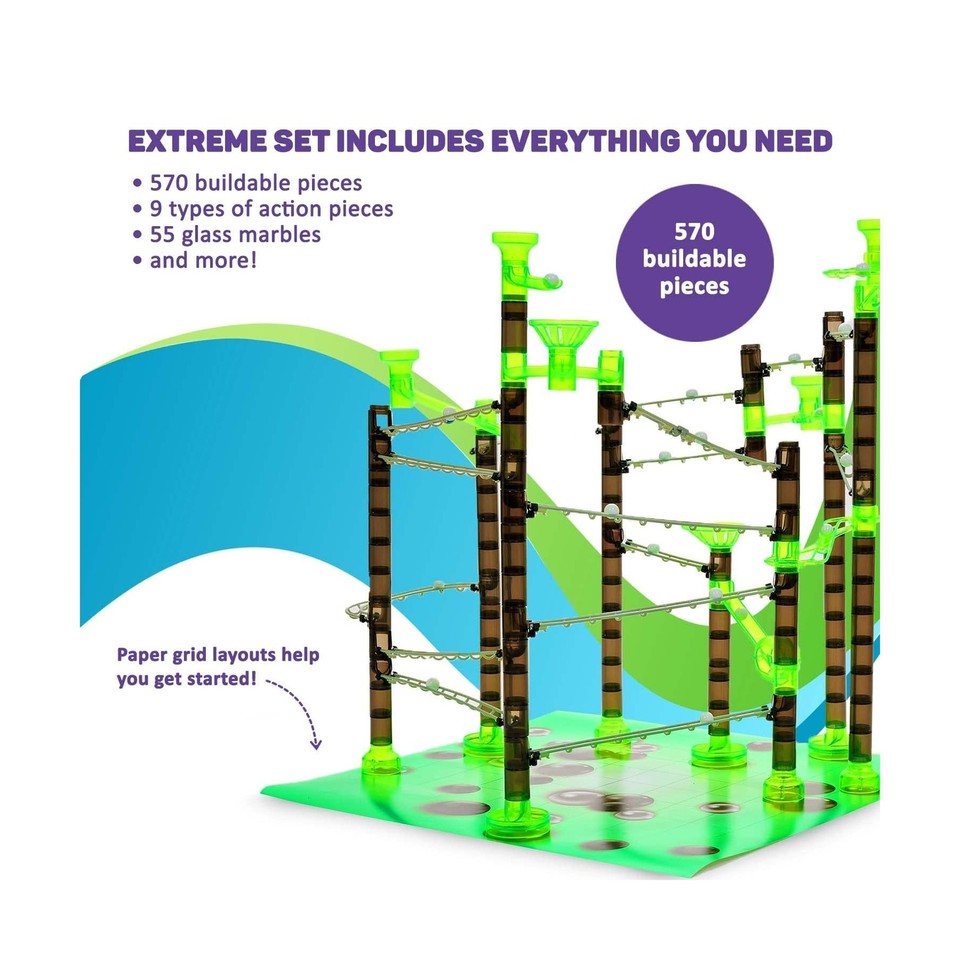 Marble Genius Marble Rails Extreme Set, 625 Piece Marble Run (55 ...