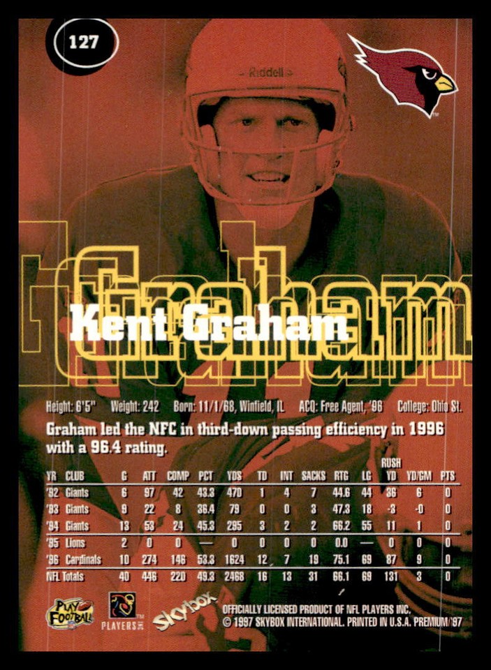 1997 SkyBox Premium #127 Kent Graham Arizona Cardinals | eBay