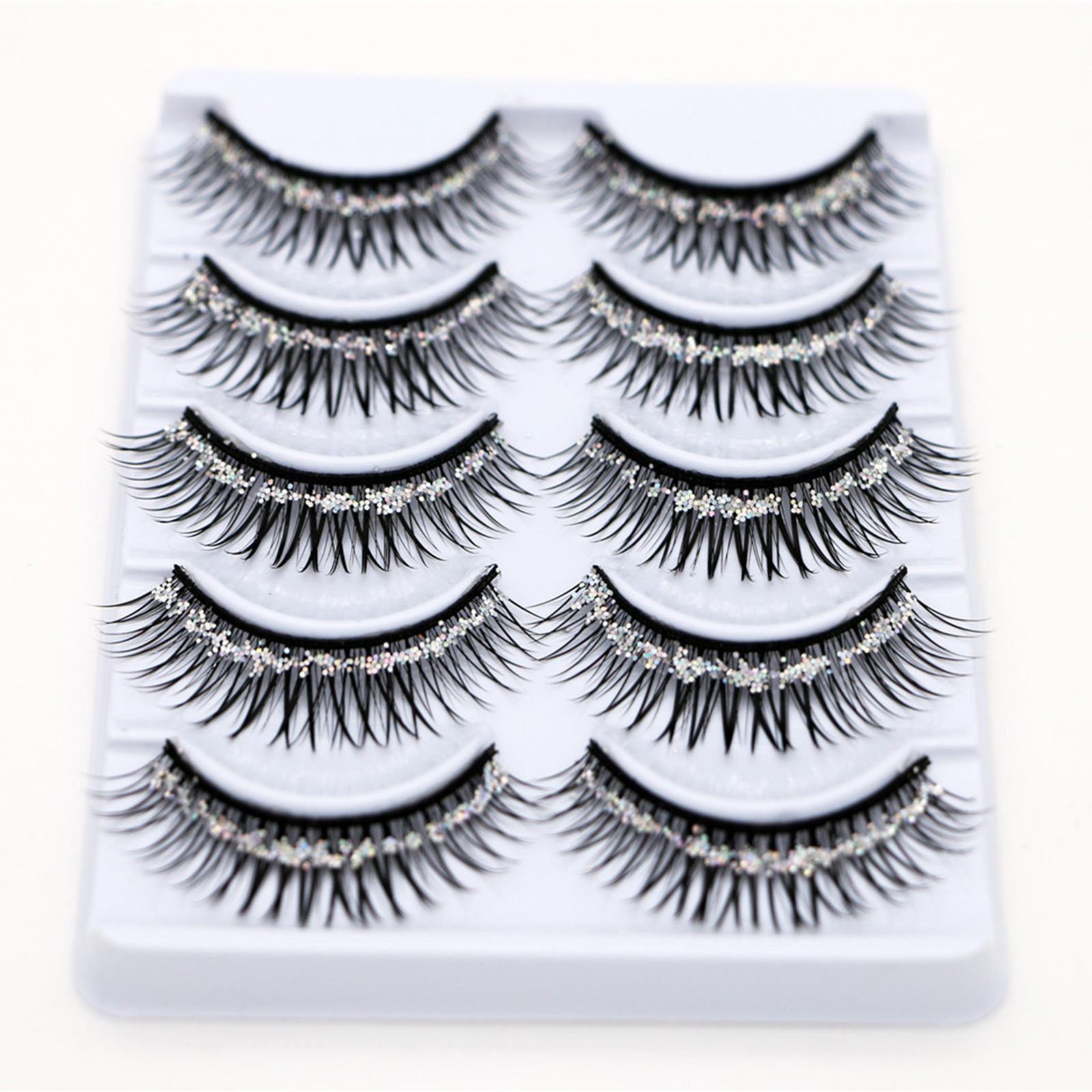 5 Pairs Fake Lashes Natural Curl Decorative 3d False Eyelashes Glitter ...