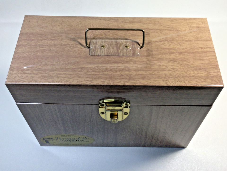 Metal File Box Letter Lock Key Faux Wood Grain Excelsior Ballonoff ...