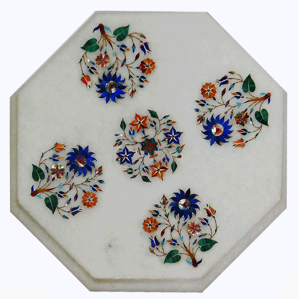 12" Marble corner Table top lapis semi precious stones inlay handicraft ...