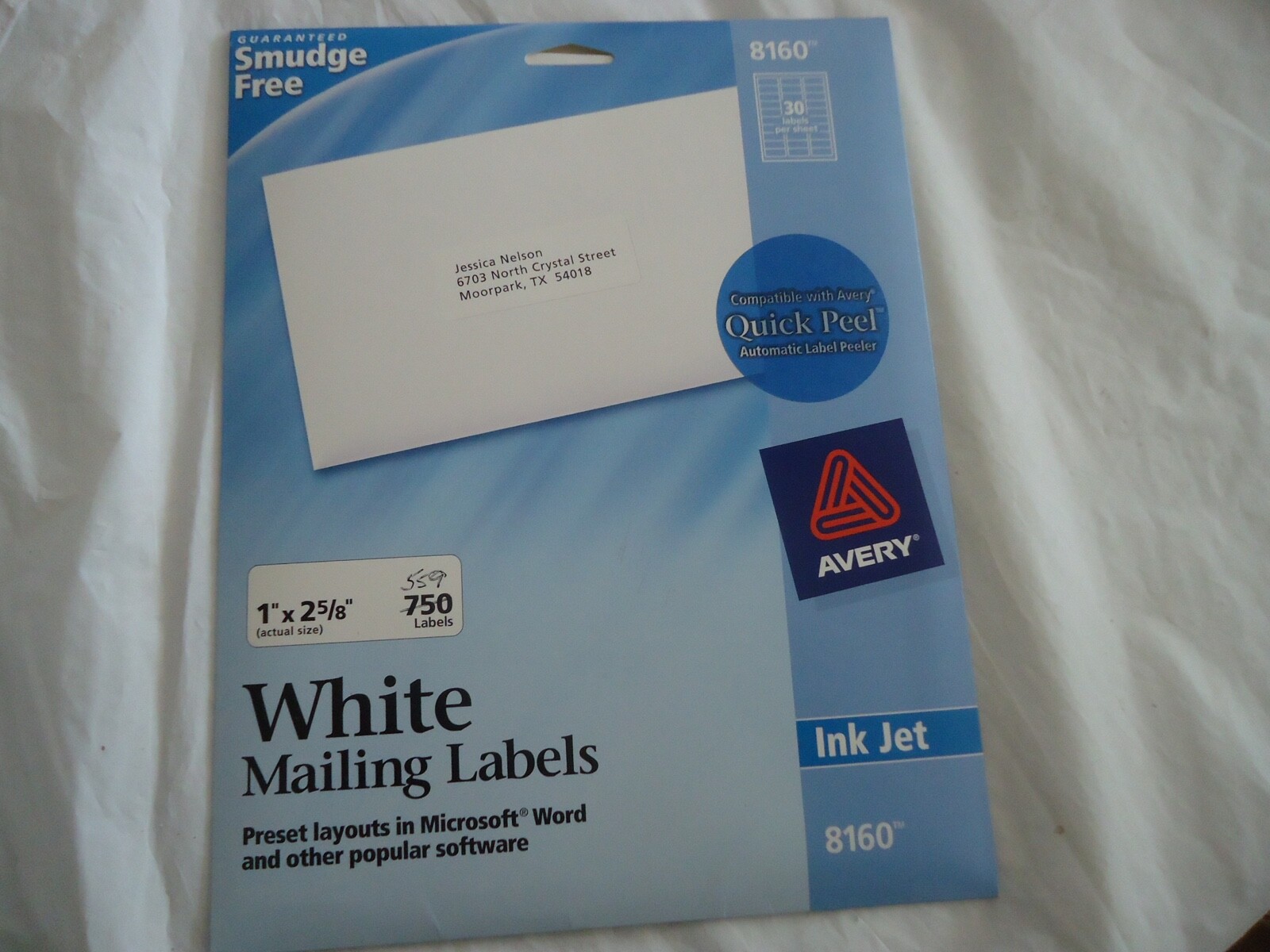 Avery White Mailing Labels 8160 559 Labels 30 per sheet 1" x 2 5/8" | eBay