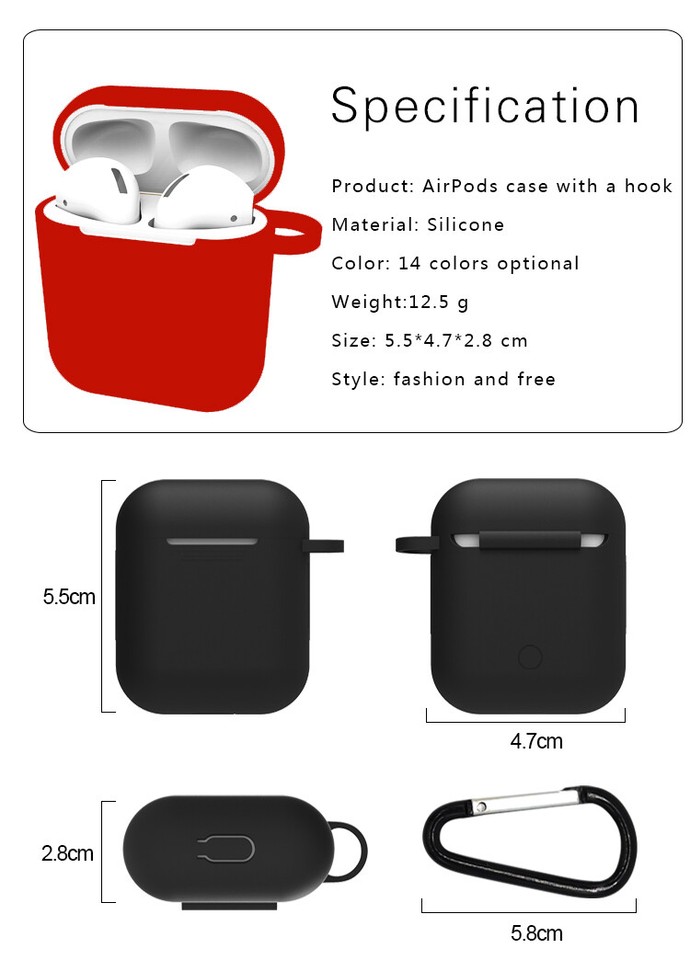 Apple AirPods Silicone Case Cover RED With Keychain for Airpod Charging ...