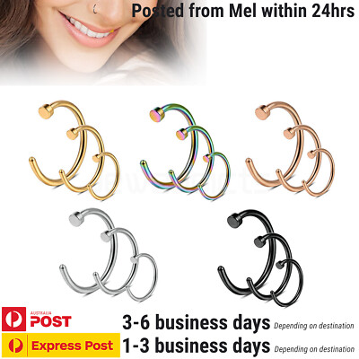 1 Pair Nose Rings Hoops Surgical Steel Plain Piercing Studs Bar Body ...