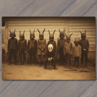 POSTCARD Cult Life Children House Mask Weird Creepy Vibe Strange ...
