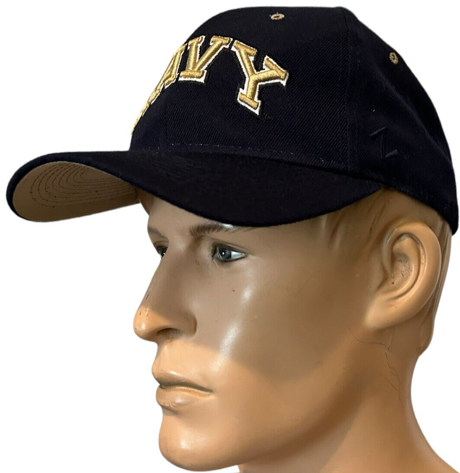 NAVY Midshipmen Black Fitted USNA Hat by Zephyr w/Gold Raised Script ...