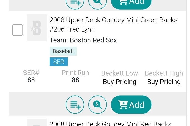 FRED LYNN 2008 UD GOUDEY MINI GREEN BACKS #77/88 RED SOX #206 DEREK ...