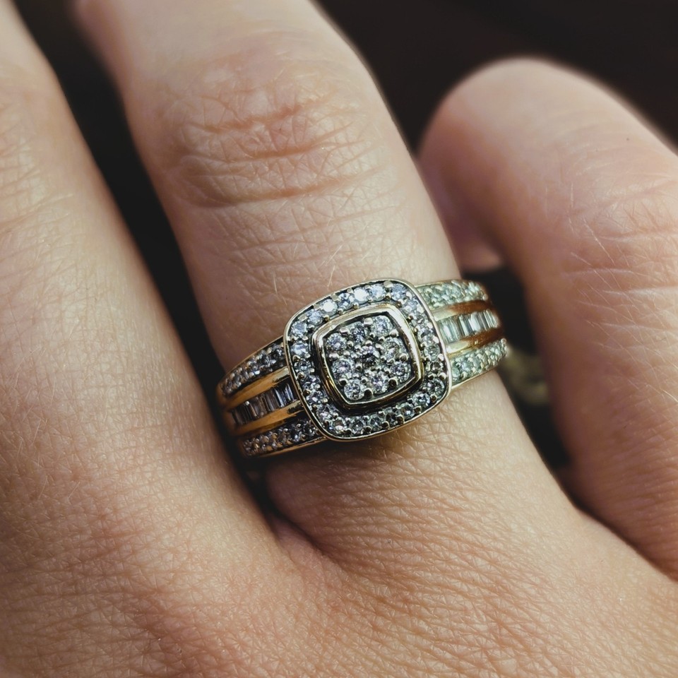 9ct Yellow Gold Diamond Cluster Ring Size N1/2 #69025 | eBay Australia