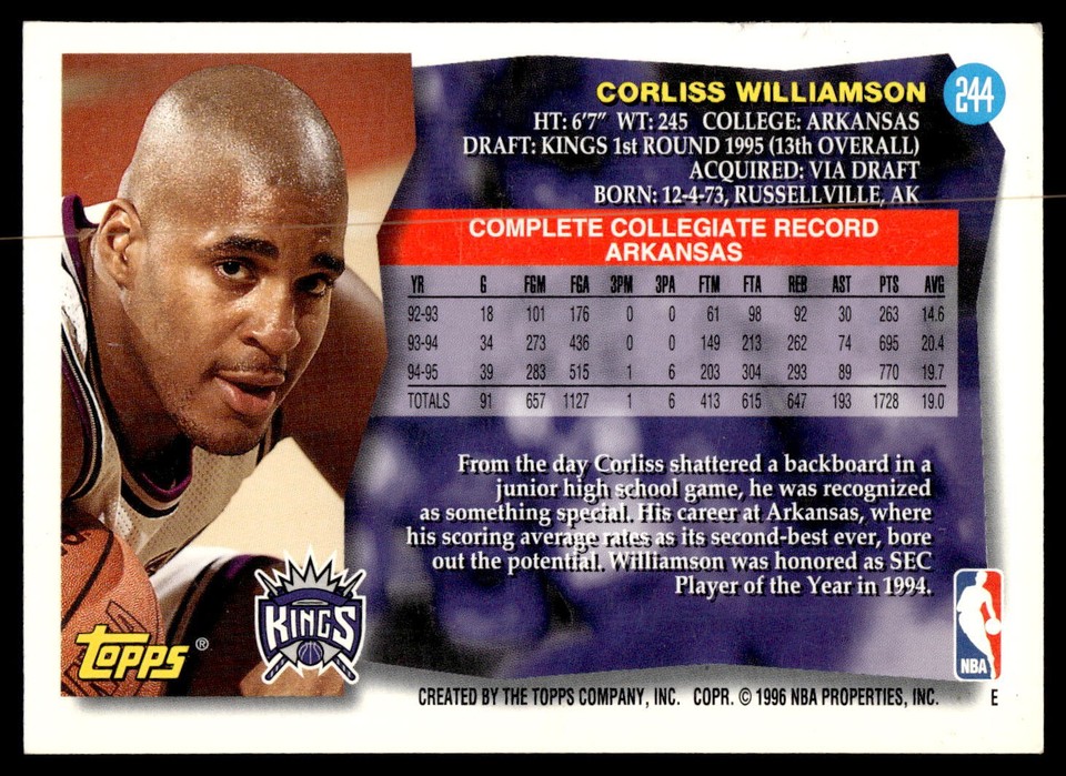 1995 Topps #244 Corliss Williamson NRMT or Better | eBay