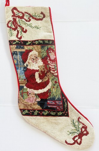 VTG Christmas Needlepoint Stocking Wool Completed Kit Handmade Santa ...
