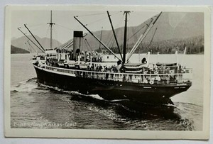 ca 1940s AK RPPC Postcard Along Alaska's coast SS Alaska steamer ship ...