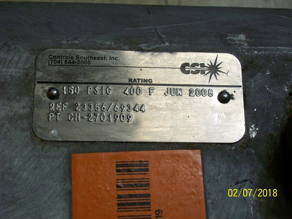 CSI CONTROLS SOUTHEAST STEAM JACKET 150 PSIG 400 F , 23356/69344 , CH ...
