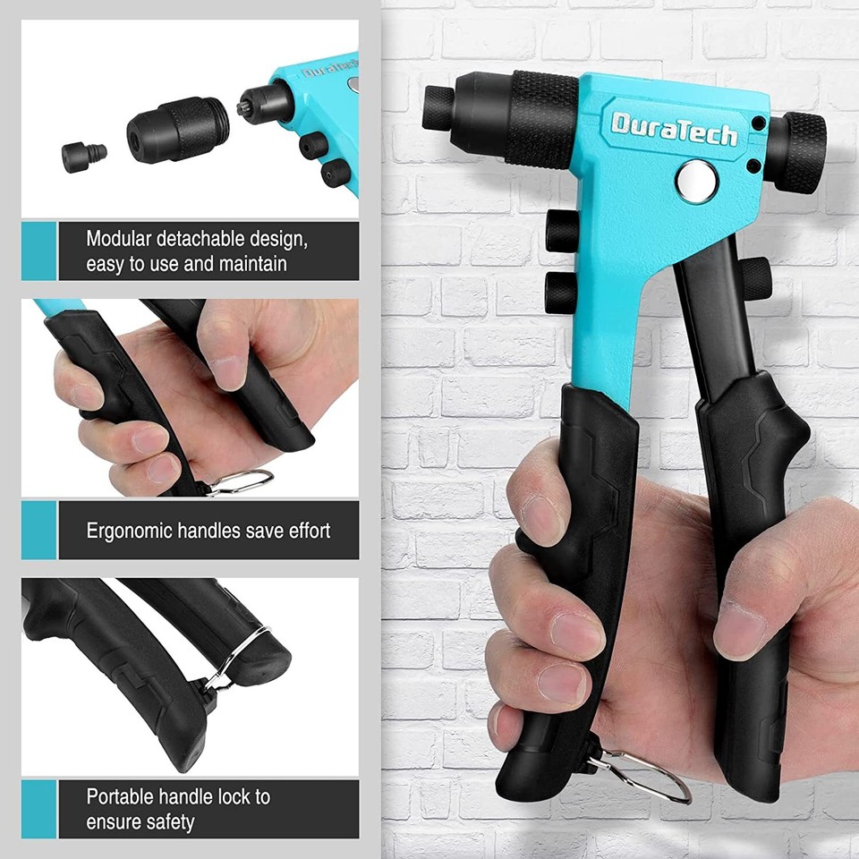 DURATECH 4-in-1 Rivet Gun Pop Rivet Tool Kit w/100 Rivet Heavy Duty ...