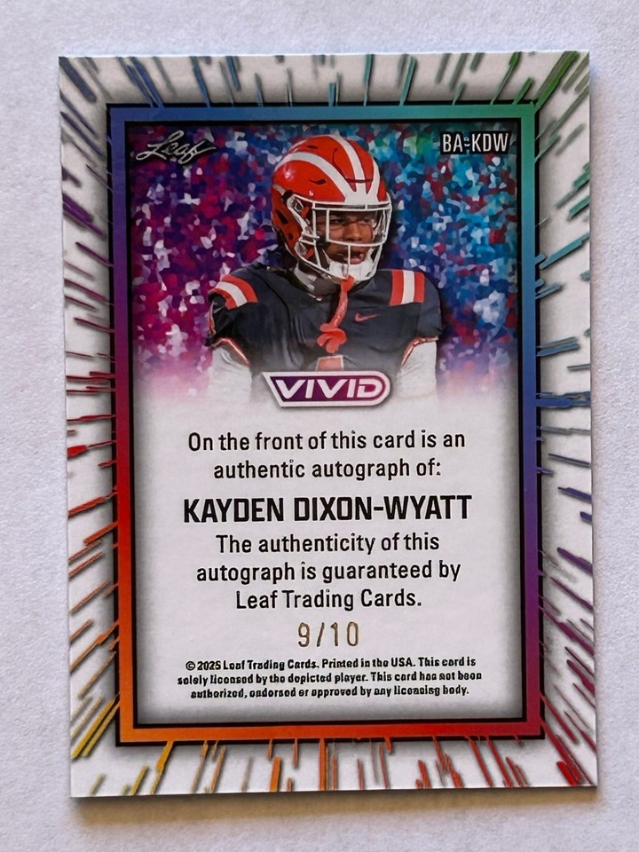 2025 Leaf Vivid FB Kayden Dixon-Wyatt Auto/10 Ohio State Buckeyes 4 ...