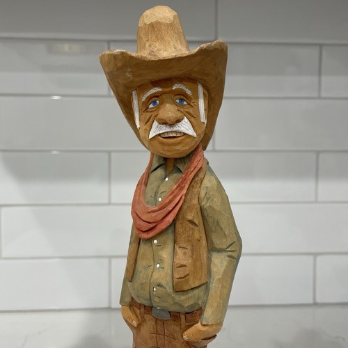 Vtg Signed R. Carter 12" Folk Art Old Man Cowboy Wood Carving Figure | eBay