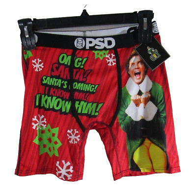 NWT PSD Elf OMG Santa's Coming I Know Him Boxer Briefs 5" M Red MSRP$25 ...