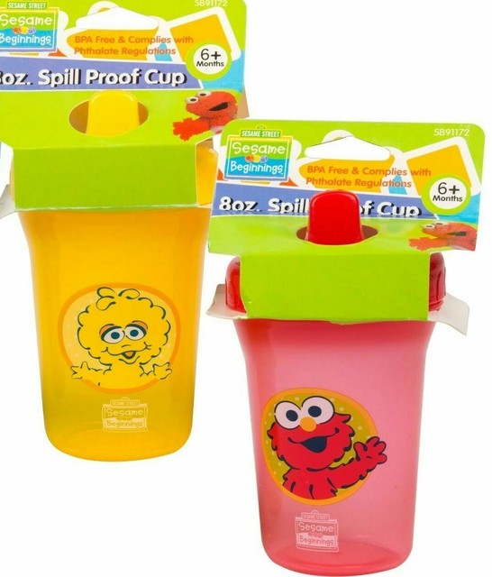 3 Sesame Street Sippy Cups Spill Proof 8 Oz. Big Bird Elmo and Cookie ...