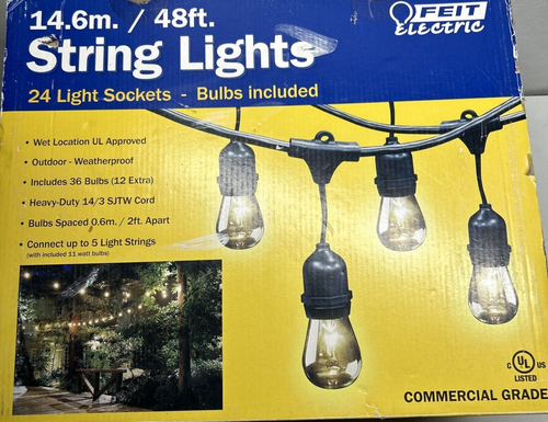 Feit Electric String Lights Commercial Grade 48ft Weatherproof 24 ...