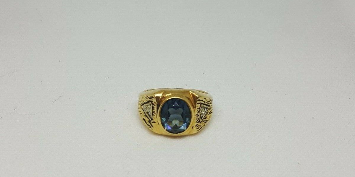 Men's Gold Size 12 18K GE Ring Blue Stone 18K Electroplated Ring | eBay
