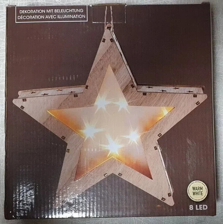 Holzstern beleuchtet 8 LED Deko Stern Weihnachten Advent aufhängen ...