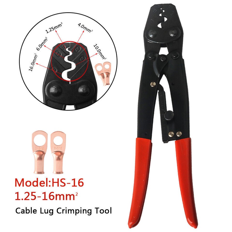 HS-16-6AWG 1.25-16mm Cable Lug Crimper Crimping Tool Bare Terminal Wire ...