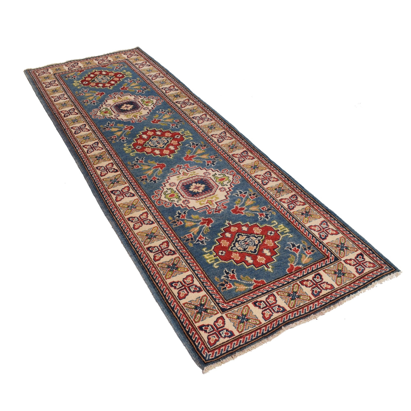 8 FOOT RUNNER (3x8') Beautiful Yale Blue Kazak Rug- Natural Wool Q53 | eBay