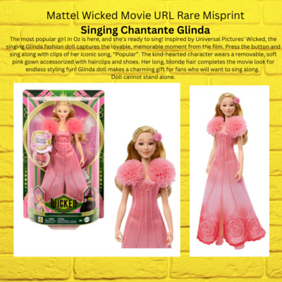 Mattel Wicked Barbie Singing Chantante Glinda Doll URL MISPRINT BOX ...
