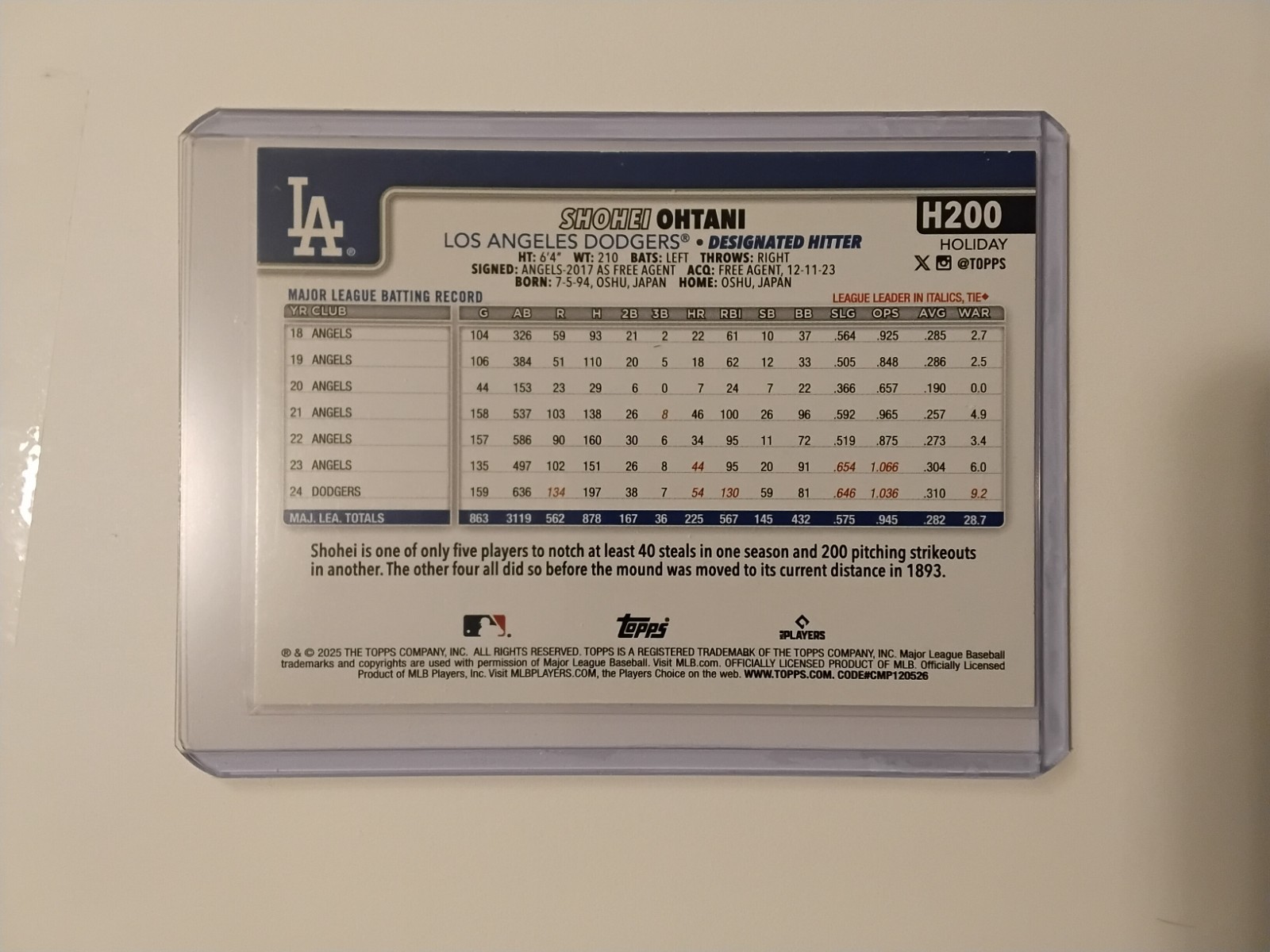 2025 Topps Holiday Baseball Shohei Ohtani #H200 (MVP) Of