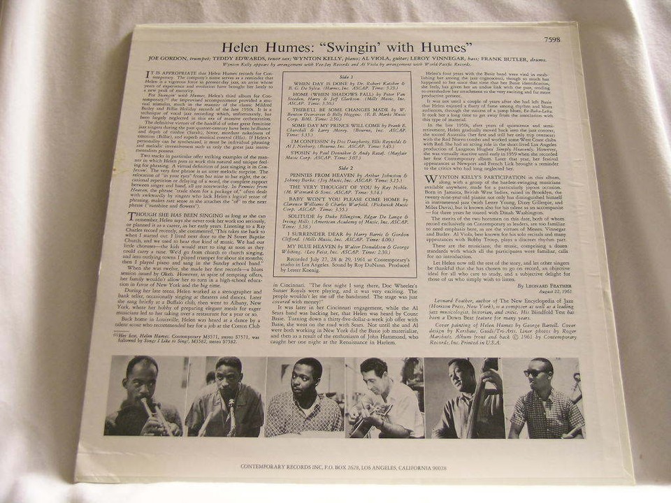 Swingin' with HELEN HUMES Teddy Edwards Wynton Kelly Leroy Vinnegar LP ...