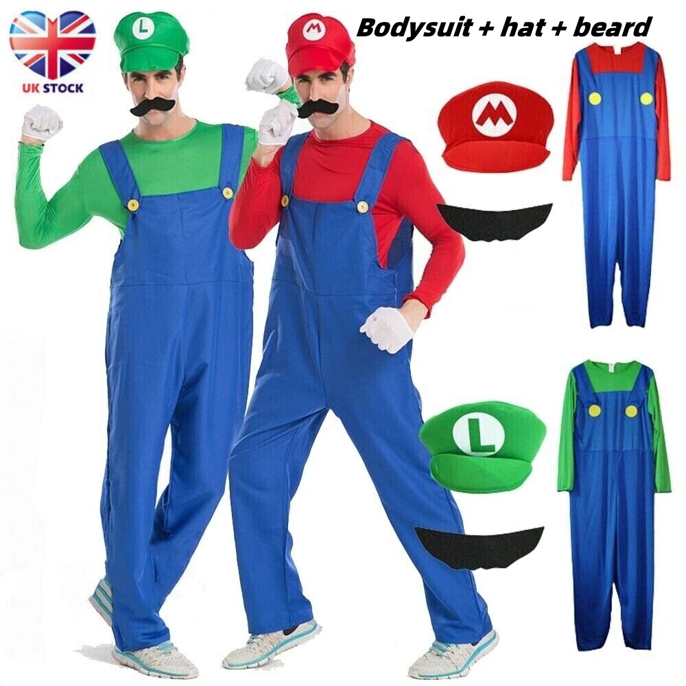 Mens Adult Super Mario and Luigi Fancy Dress Plumber Bros Halloween ...