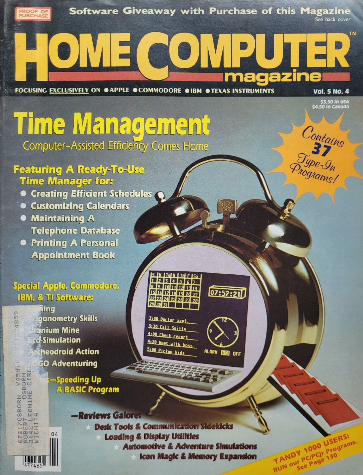 TIME MANAGEMENT June 1985 HOME COMPUTER Magazine COMMODORE / TI / IBM ...