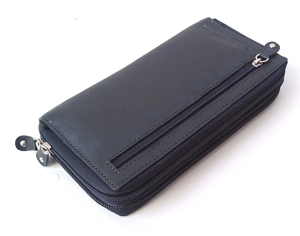Genuine Leather Checkbook Secretary Wallet 2 Zipper Clutch Credit Card ...