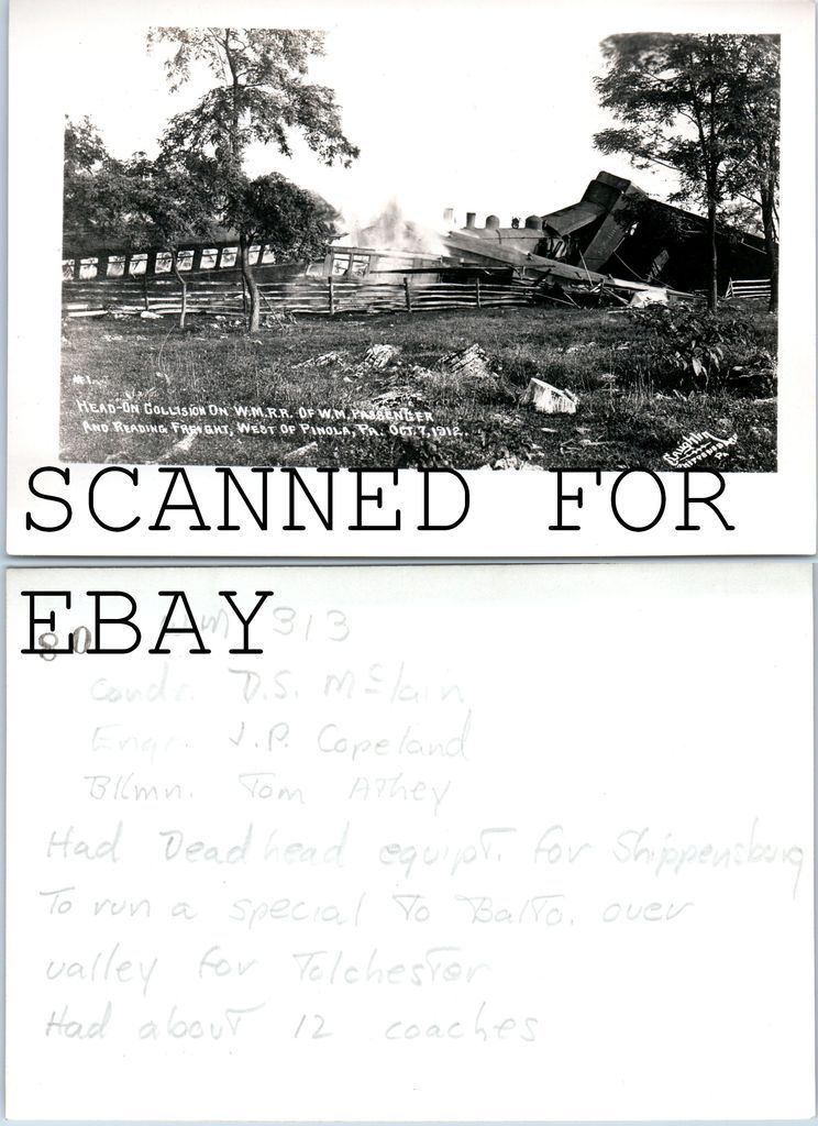 Oct 1912 Pinola Pennsylvania Western Maryland Wreck VINTAGE RAILROAD ...