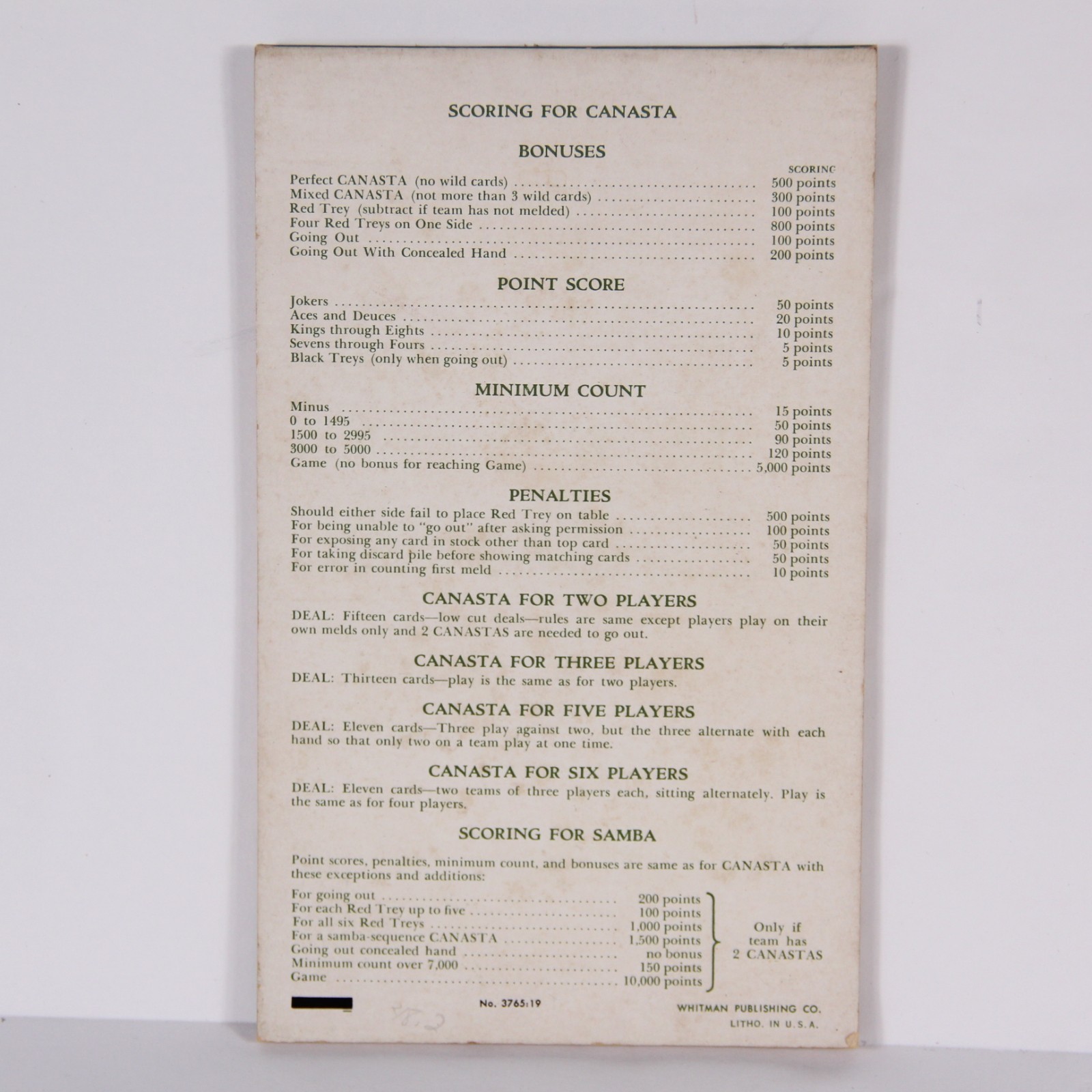 VTG Canasta Samba Score Pad Sheets Book Whitman USA - UNUSED | eBay
