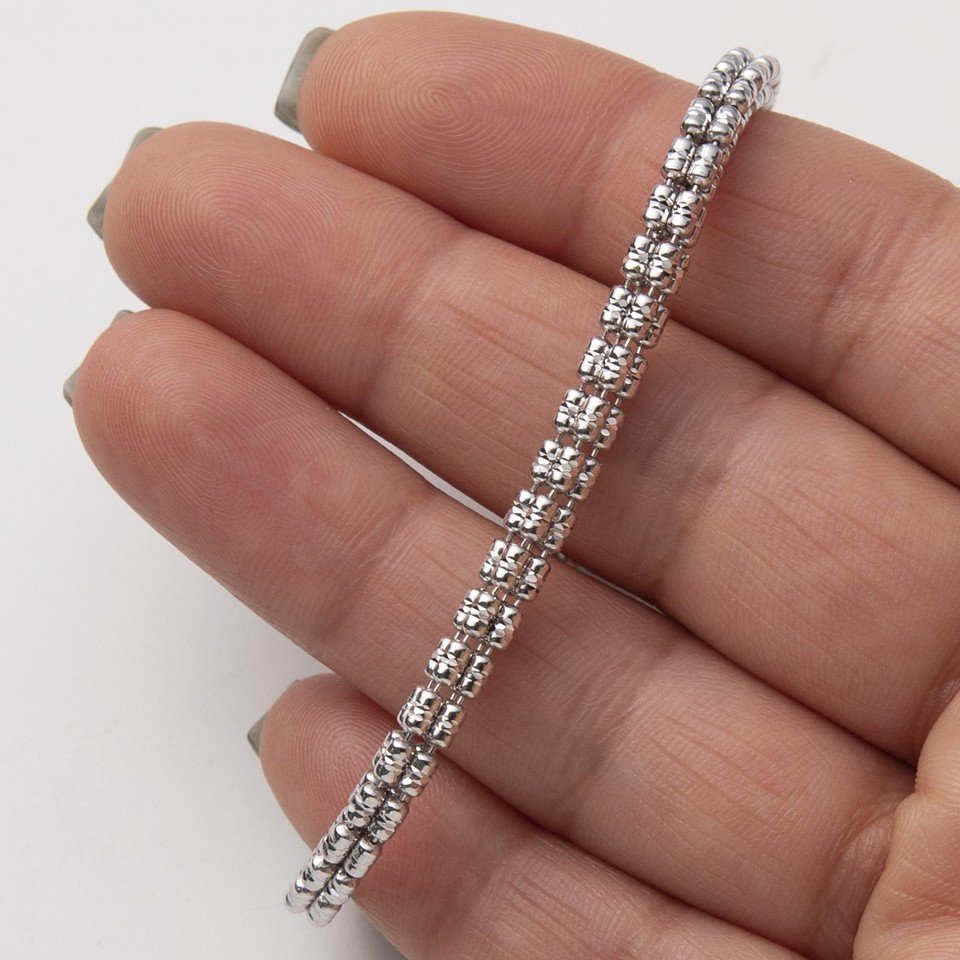 4mm Rhodium Diamond-Cut Ice Link Chain Bracelet Sterling Silver 925 All ...