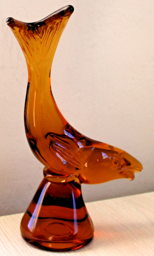 RARE Mid Century MCM Vintage Viking Art Glass Amber Trout Fish Figurine ...