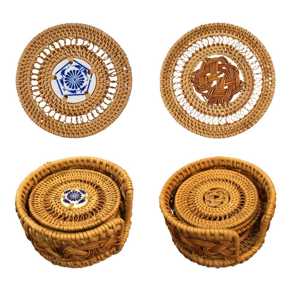 Vintage Bamboo Rattan Drink Coaster Cup Mat Pad Handmade Placemats L7 ...