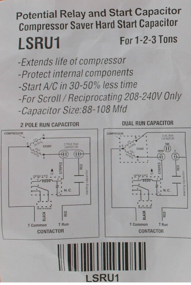 CSRU1 Compressor Saver Hard Start Kit for 1 to 3 Ton Systems SER-U1 ...