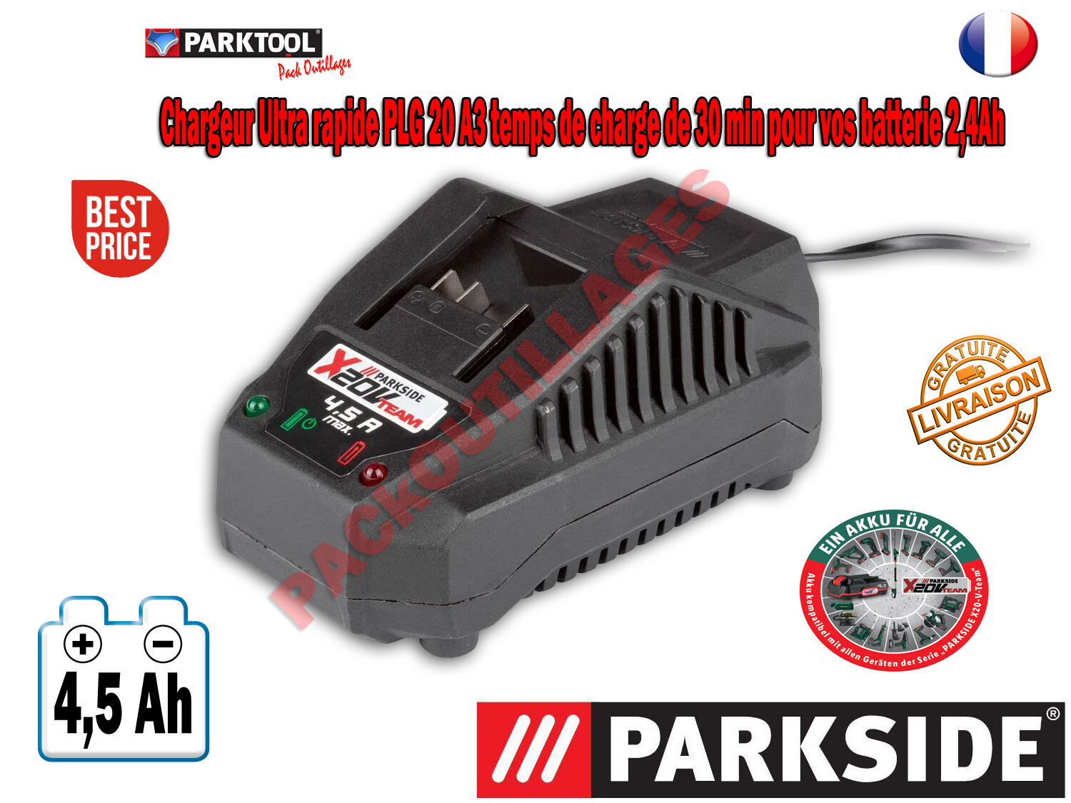 PARKSIDE® Chargeur »PLG 20 A3«, temps de charge de 30 min 4,5A | eBay