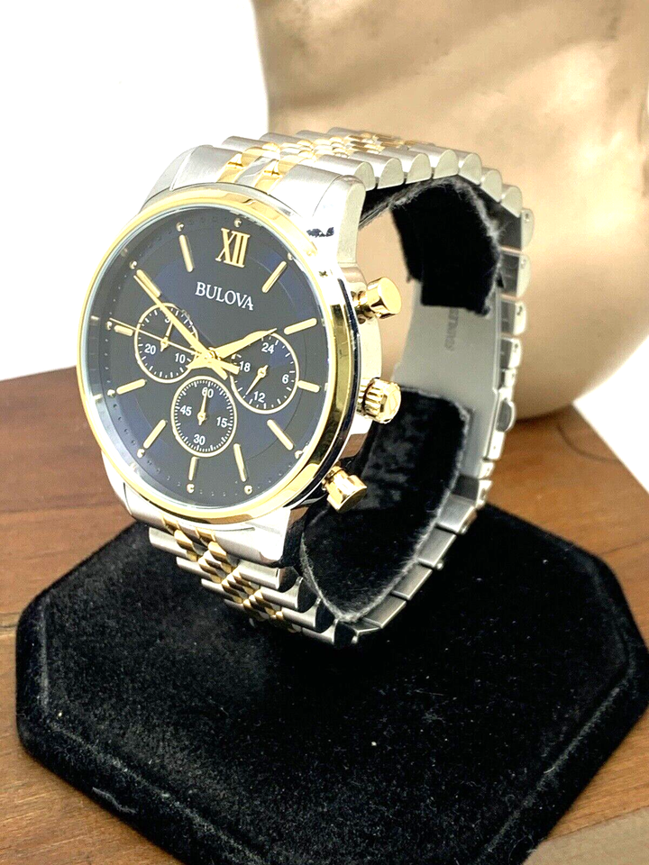 Bulova Men's Watch 98A274 Quartz Chronograph Blue Dial Two Tone ...