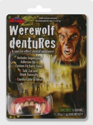 WEREWOLF TEETH Dentures Evil Halloween + Putty Custom Fit Adult Deluxe ...
