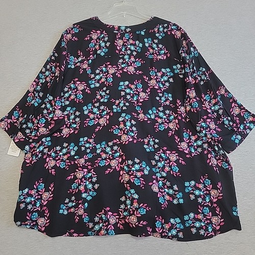 Woman Within 5X 38/40 Floral Tunic Blouse Black Pink Teal Short Sleeves ...