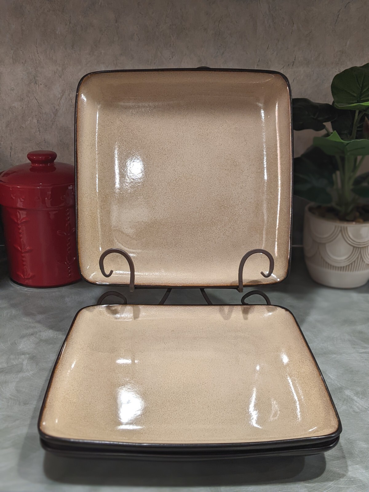 Set of 3 Home Trends RAVE TAUPE SQUARE Dinner Plates - Excellent ...