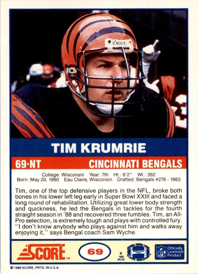 1989 SCORE TIM KRUMRIE CINCINNATI BENGALS #69 | eBay