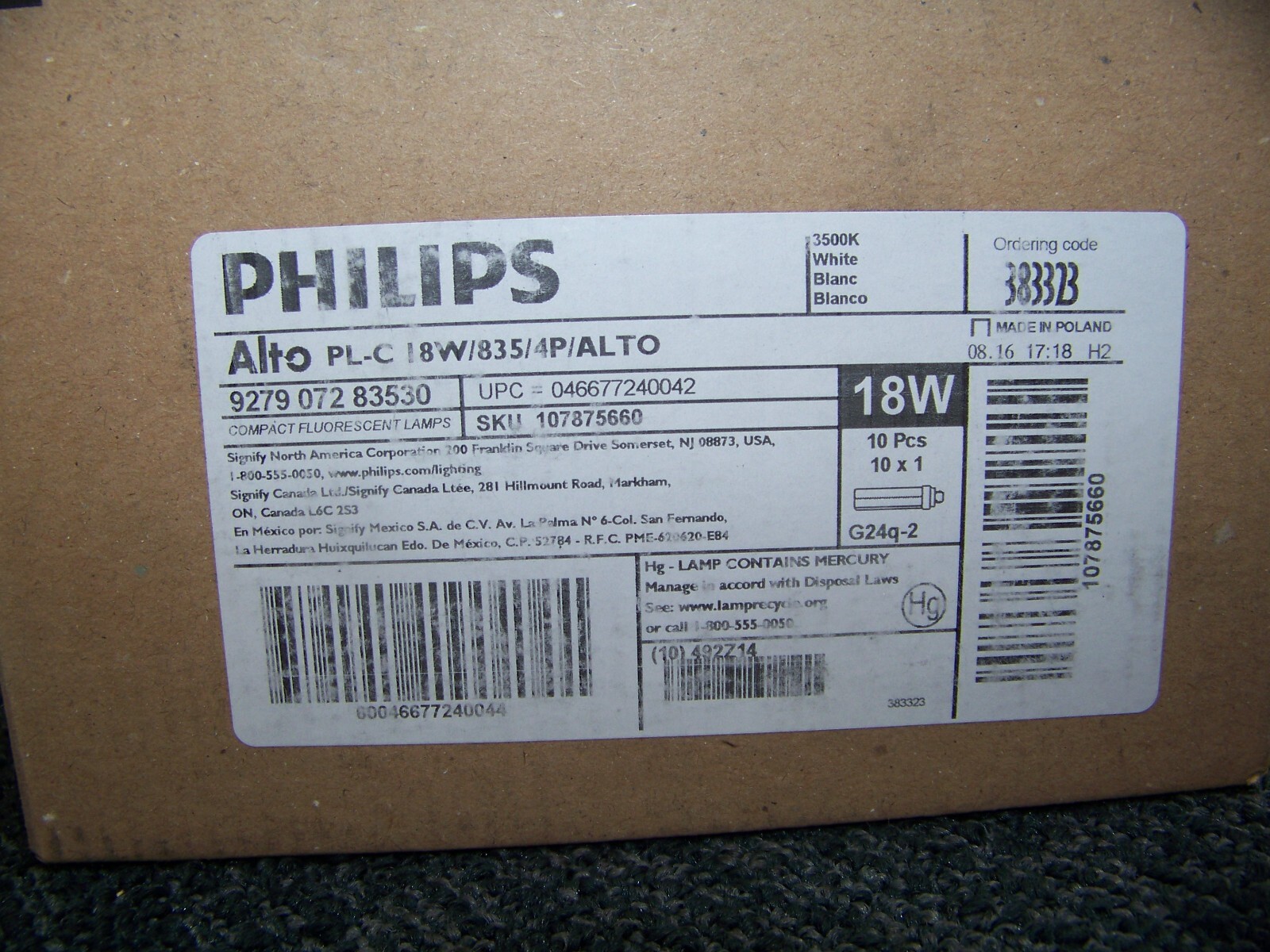 Lot of 10 Philips Alto PL-C 18W/835/4P/ALTO Compact Fluorescent Lamps ...