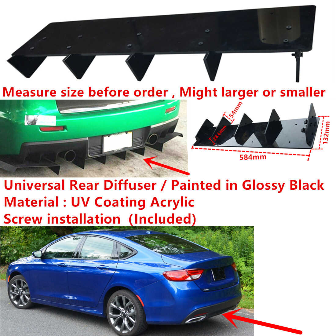 23x5" Fit For Chrysler 200 2015-2017 Rear Diffuser Fin Air Splitter ...