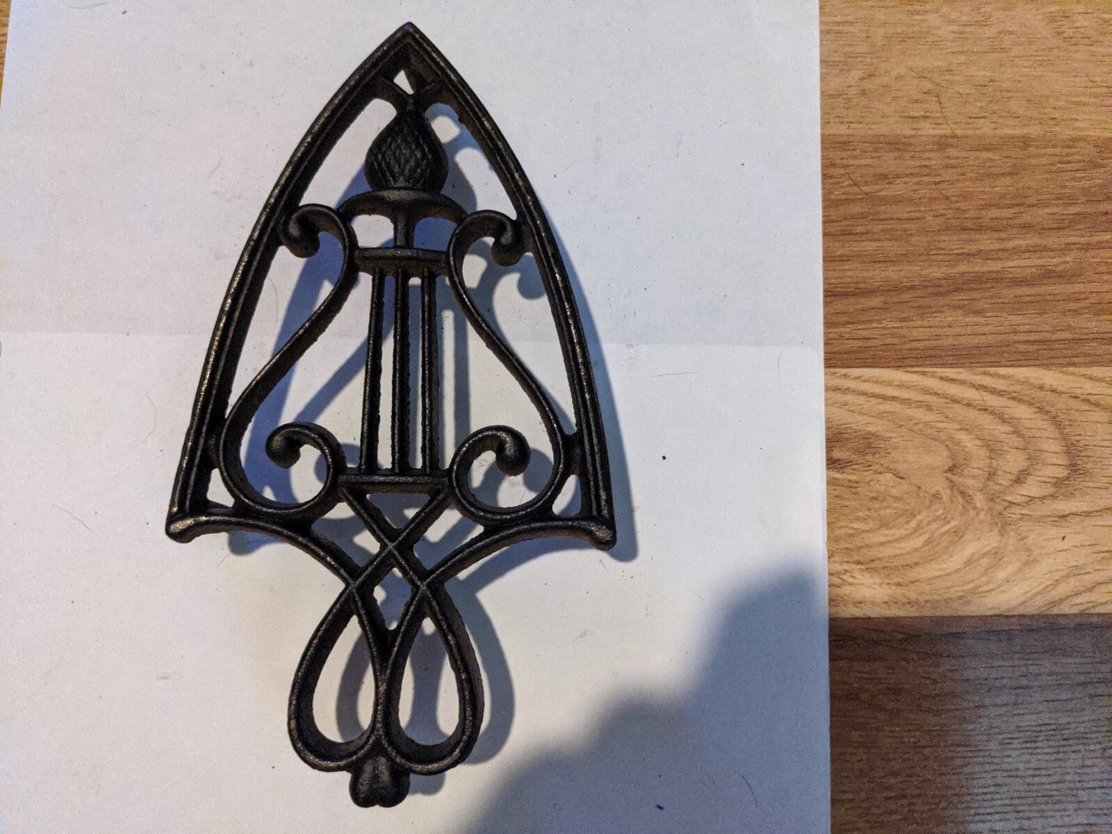 black cast iron wall trivet flat iron shape lyre and pineapple 3 legs 7 ...