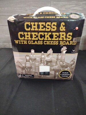 Classic CHESS & Checkers With GLASS Board Clear And Frosted Pieces NEW ...