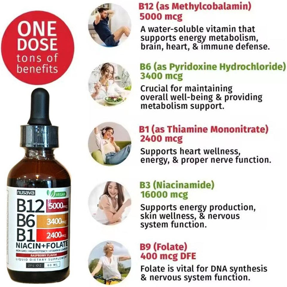 Nusava Vitamin B12 B6 Liquid Drops, B12 Sublingual B Complex -B12 5000 ...